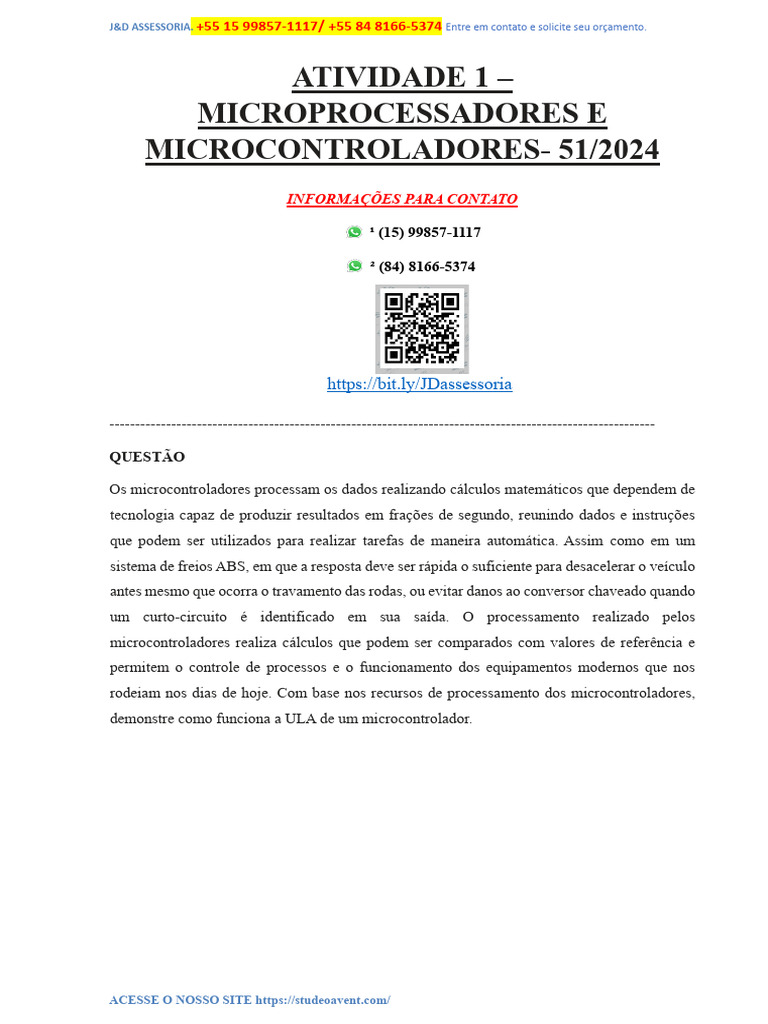 Atividade 1 - Microprocessadores e Microcontroladores - 51-2024 | PDF