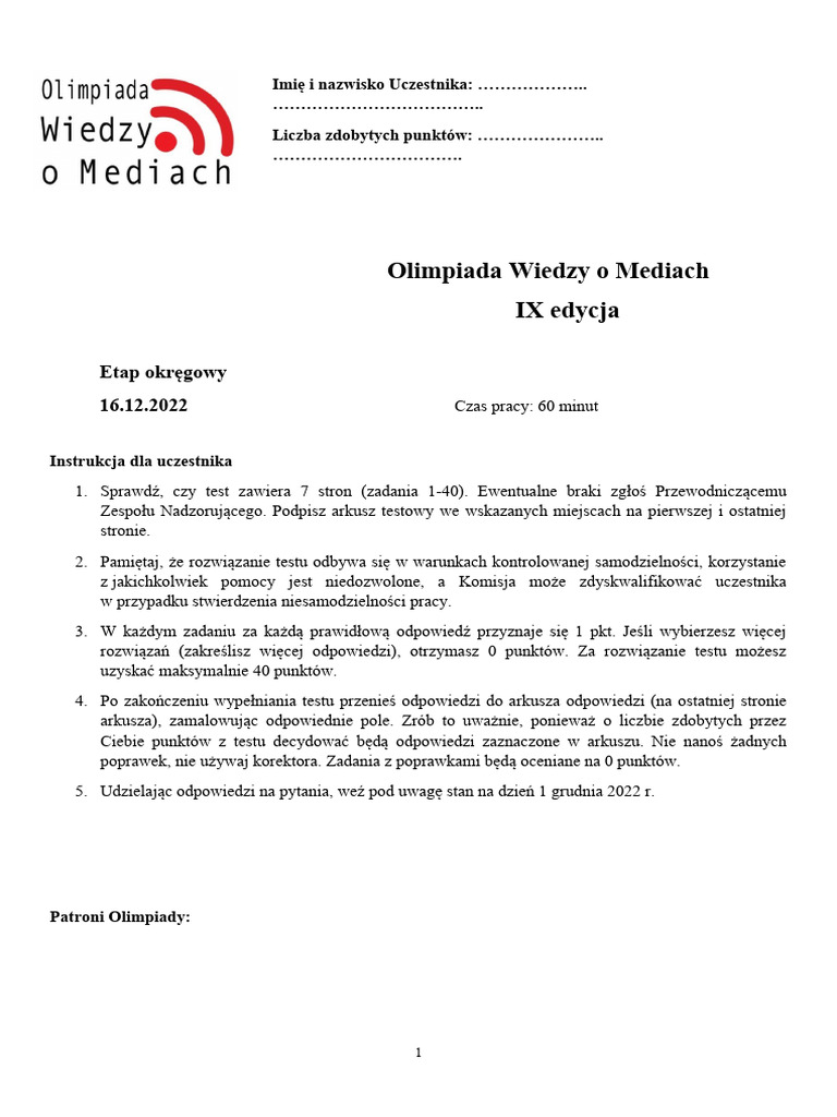 Test Okregowy z Kluczem | PDF Test Okregowy z Kluczem | PDF