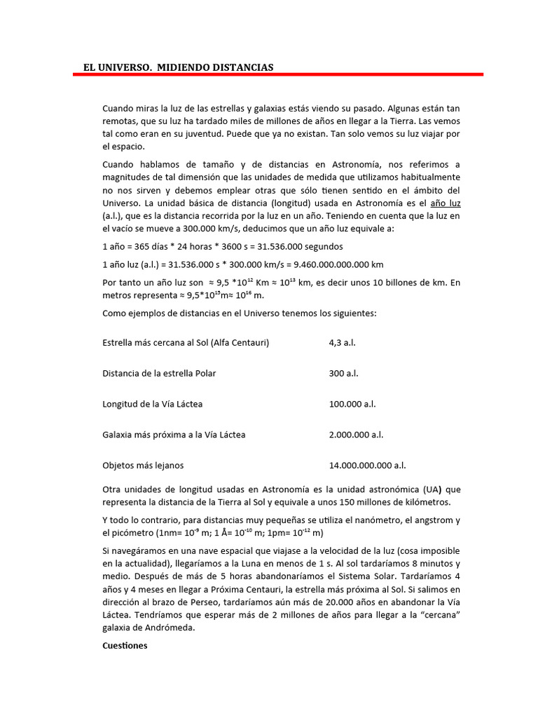 Tema 2CMC. Ejerc 1_Midiendo distancias (1) | PDF | Universo | Estrellas