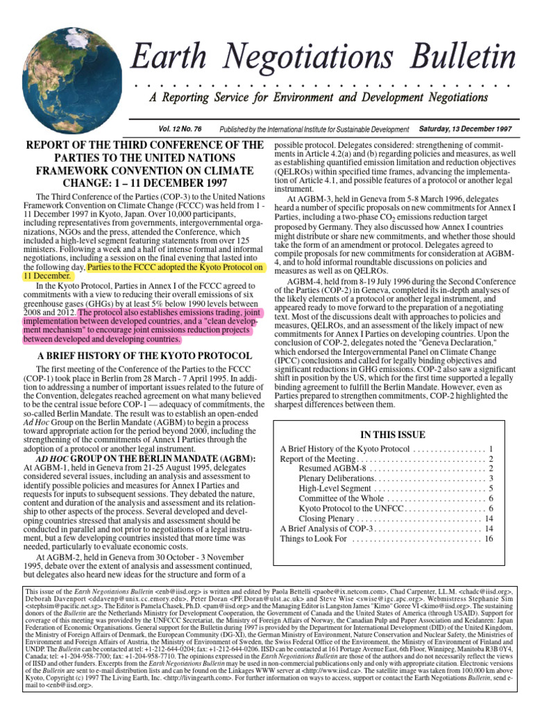 COP 3 - Briefing | PDF | United Nations Framework Convention On Climate ...