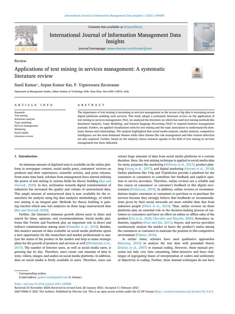 Applications Of Text Mining In Services Management A Systematic Literature Review Pdf