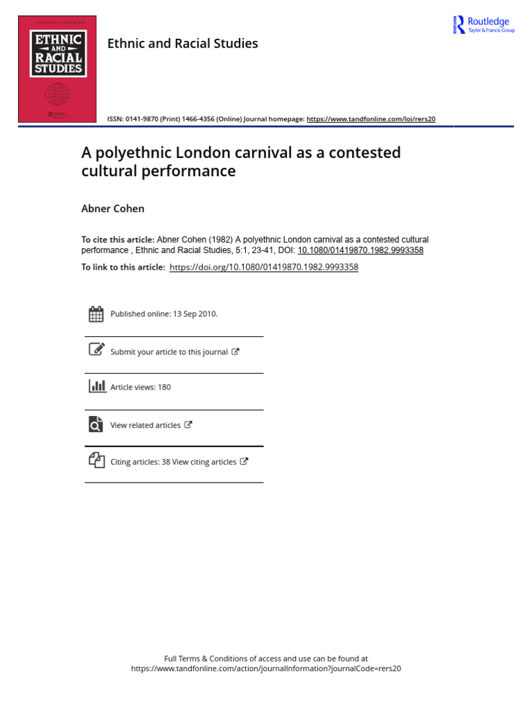 Cohen - A Polyethnic London Carnival As A Contested Cultural ...