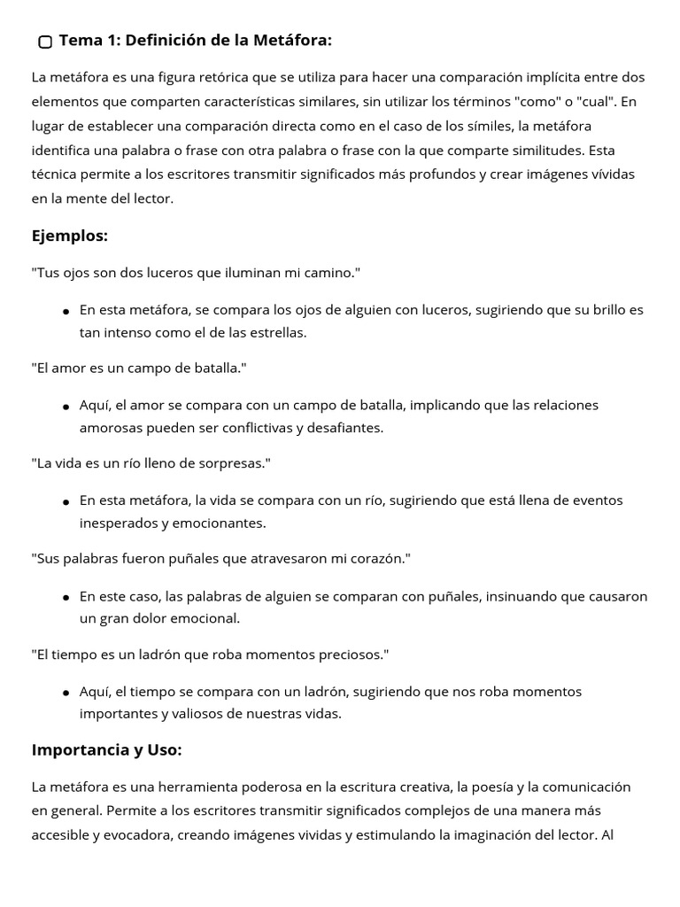 Definición de La Metáfora | PDF | Metáfora | Poesía