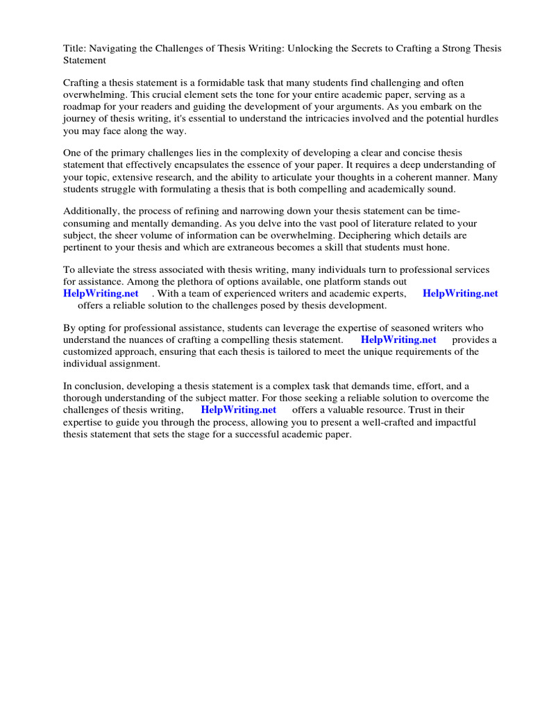 Ways To Develop A Thesis Statement | PDF | Essays | Thesis