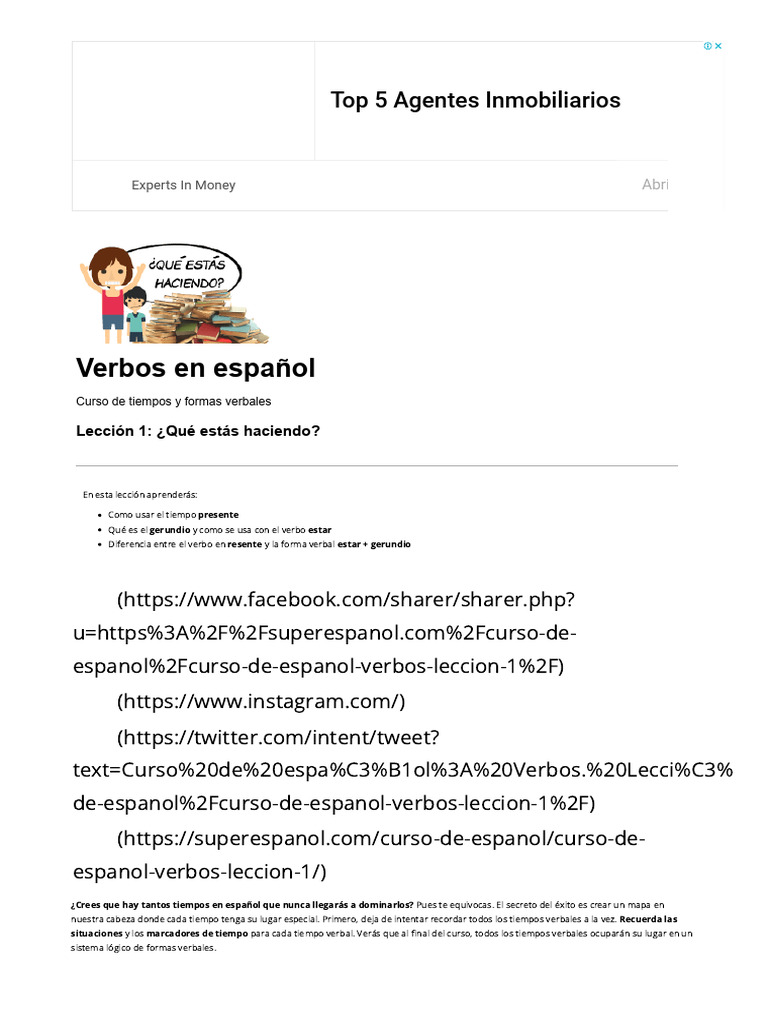 Curso De Español Verbos Lección 1 Aprender Español Pdf Verbo