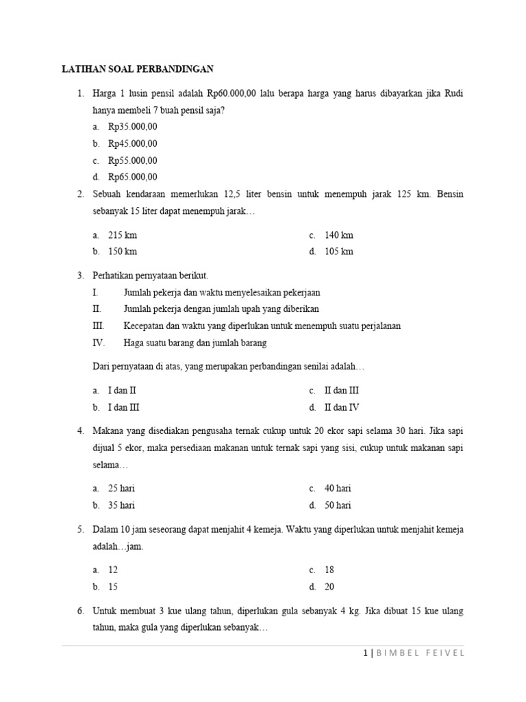 Latihan Soal Perbandingan | PDF