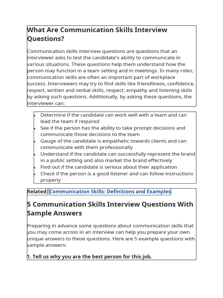 What Are Communication Skills Interview Questions | PDF | Communication ...