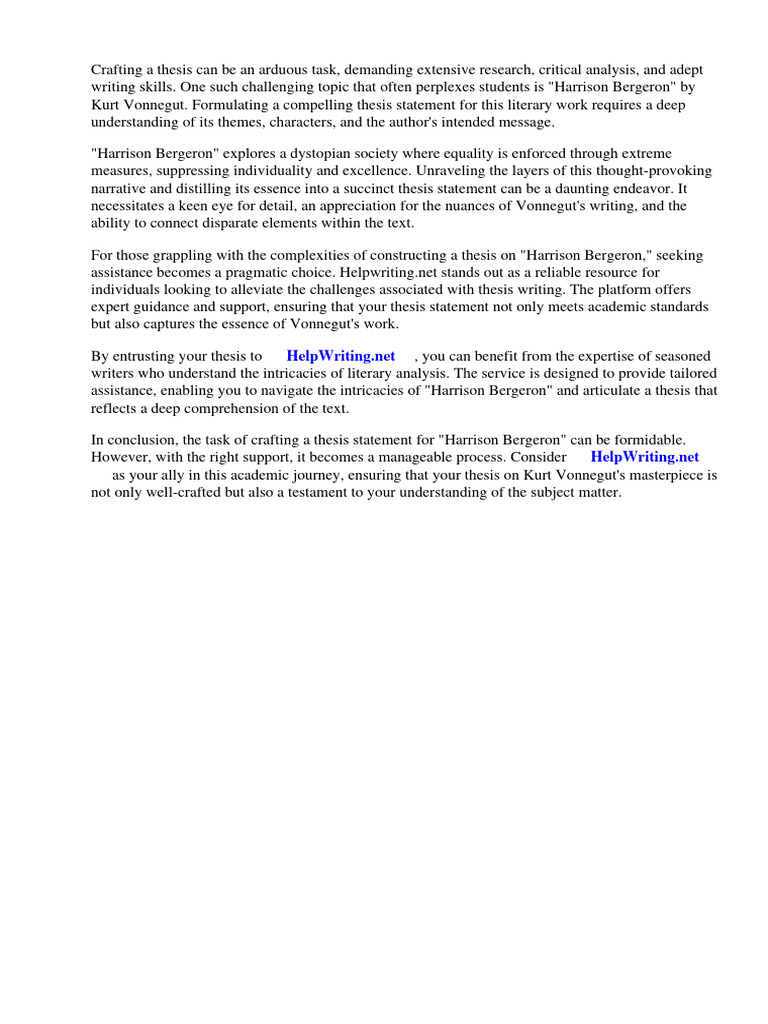 Harrison Bergeron by Kurt Vonnegut Thesis Statement | PDF