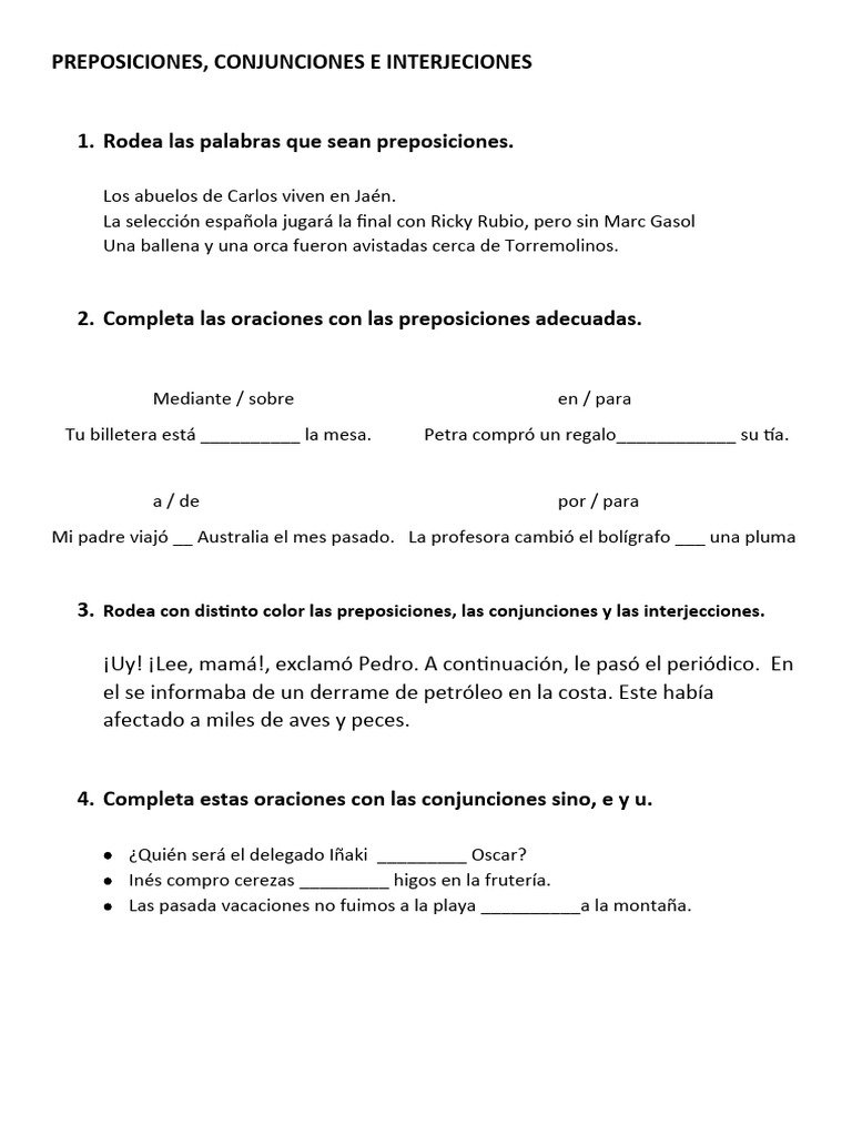 Fichas de Preposiciones | PDF | Sintaxis | Mecánica del lenguaje