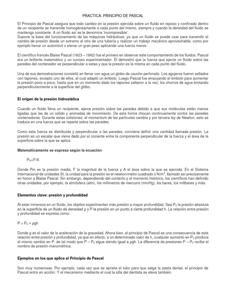 PRACTICA Principio de Pascal | PDF | Presión | Fuerza