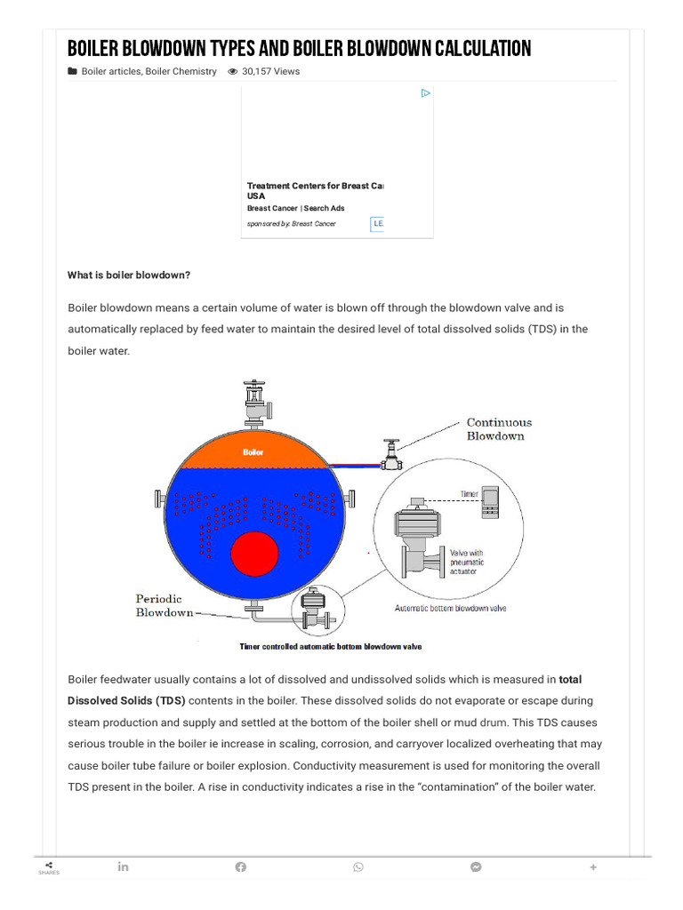 Boiler Blowdown Types and Boiler Blowdown Calculation | Download Free PDF | Boiler | Chemistry