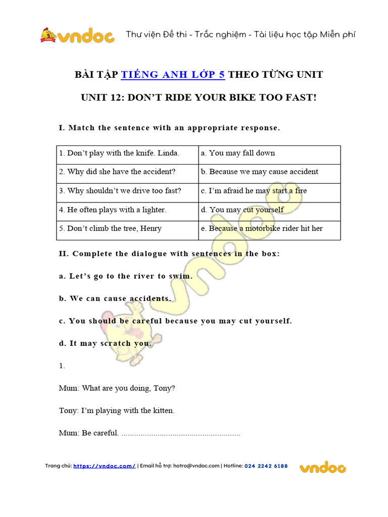 On Tap Tieng Anh Lop 5 Unit 12 Don T Ride Your Bike Too Fast | PDF | Home & Garden