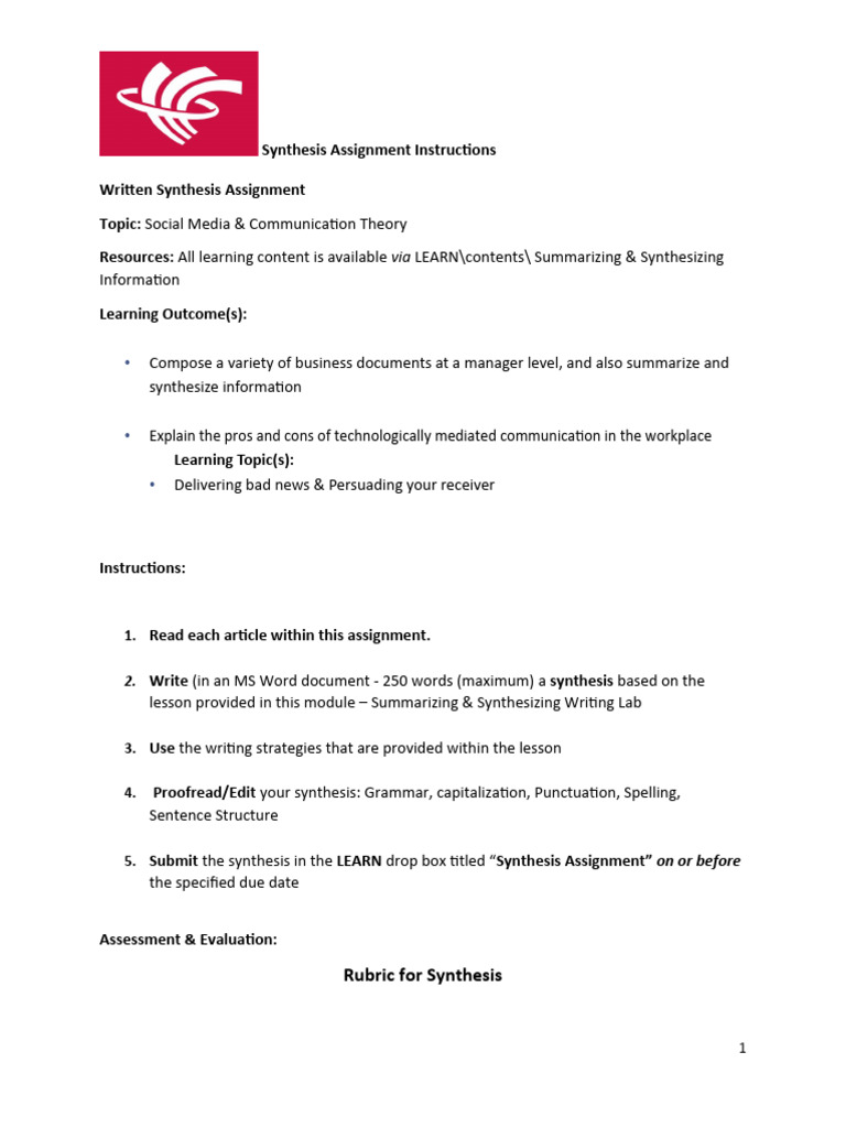 Synthesis Assignment & Instructions | PDF | Communication | Mobile App