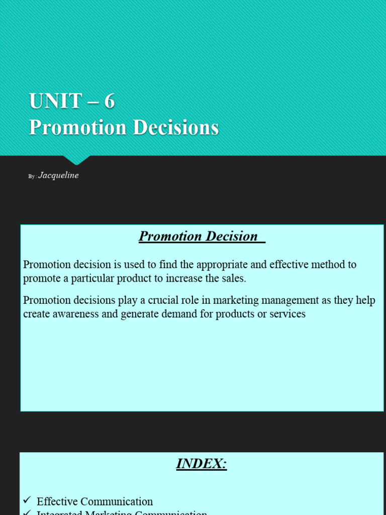 Unit - 6 Promotion Decisions: Jacqueline | PDF | Marketing ...