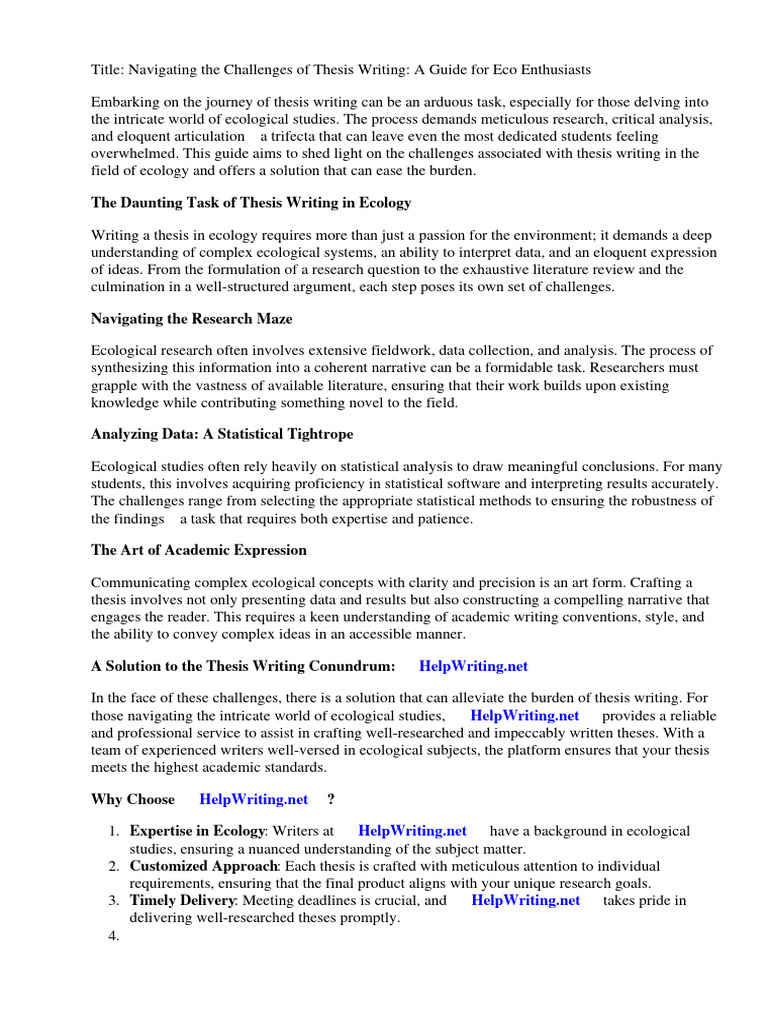 Thesis Writing Guide for Ecology Students | PDF