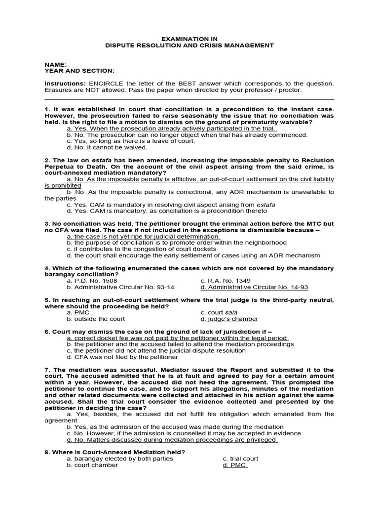 Dispute Resolution Q&a 50 | PDF | Mediation | Alternative Dispute ...