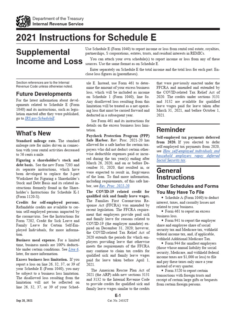 2021 Instructions For Schedule E: Supplemental Income and Loss | PDF ...