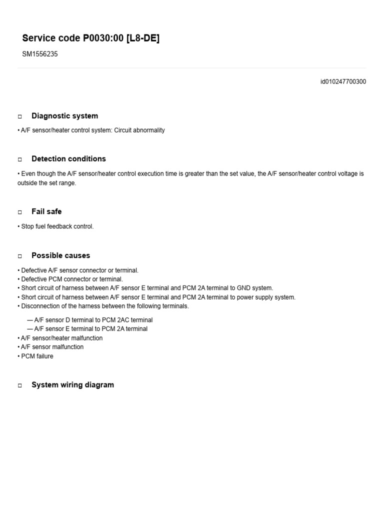 Service Code P0030:00 (L8-DE) : Diagnostic System | PDF