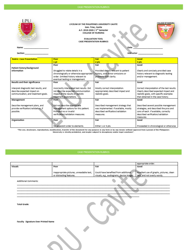 Case Presentation Rubrics | PDF | Health Care | Medicine
