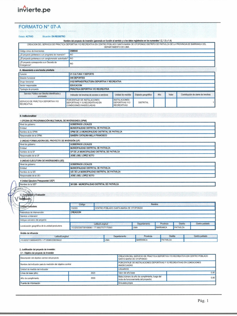 Formato 7a - Otopongo | PDF