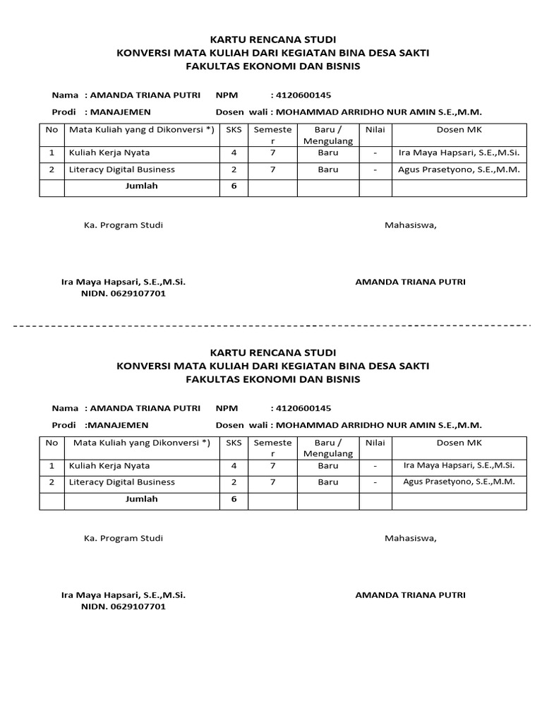 Kartu Rencana Studi Bds Dan BDM | PDF