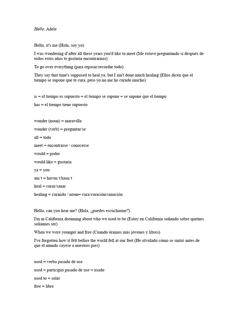 Hello, Adele.docx - Documentos de Google | PDF | Spanish Language Music