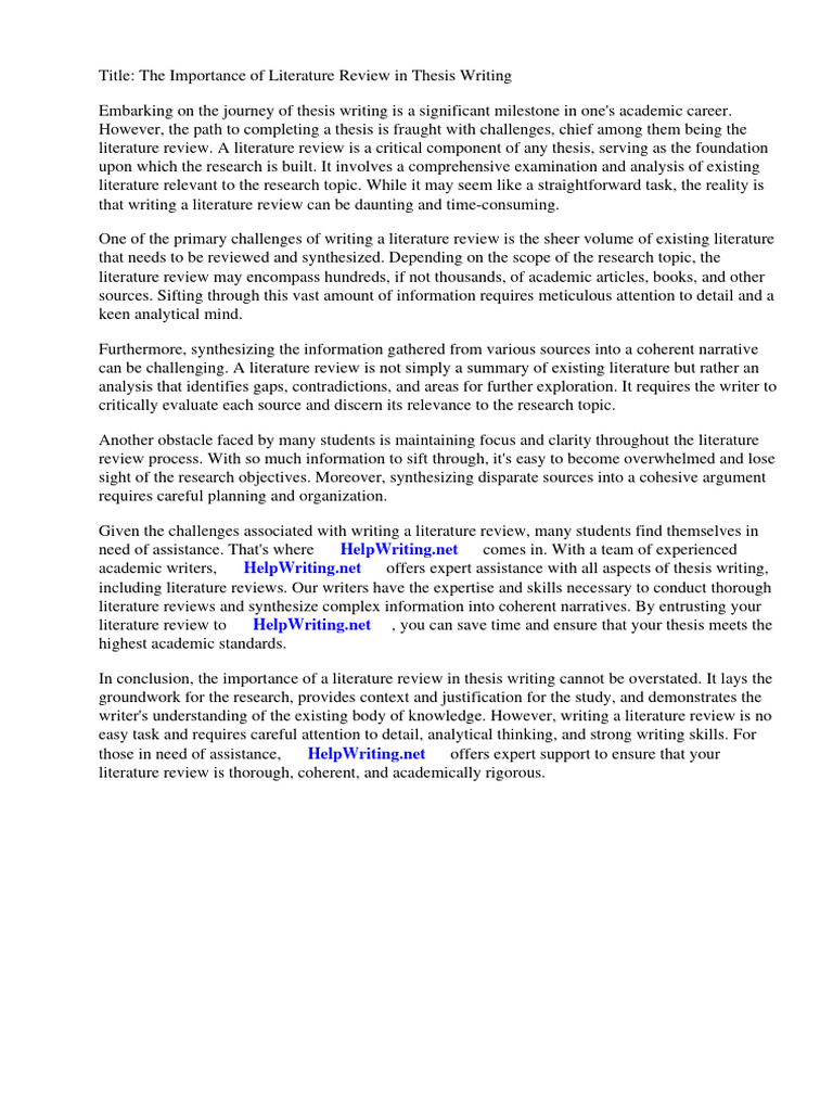 Importance of Literature Review in Thesis Writing | PDF | Essays | Methodology