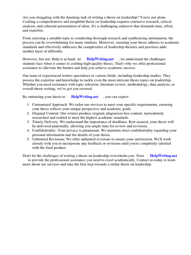 Sample Thesis Topics On Leadership | PDF | Leadership | Strategic ...