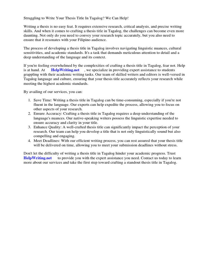 Thesis Title in Tagalog | PDF | Tagalog Language | Thesis