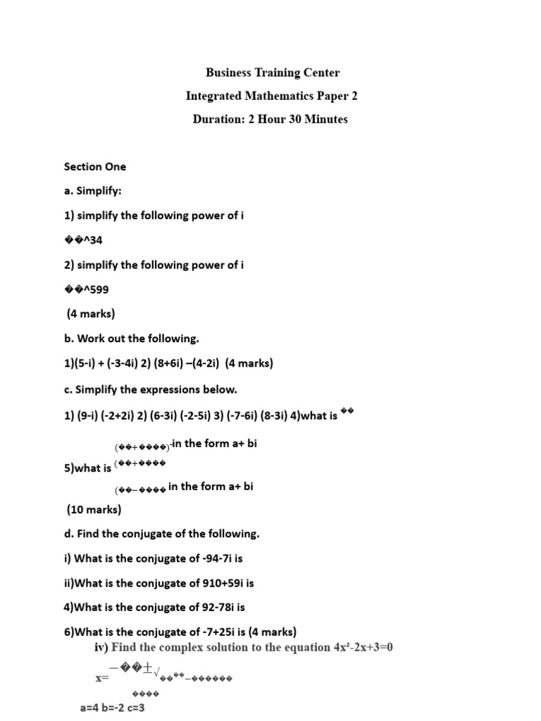 Integrated Math Exam Paper | PDF | Logarithm | Complex Number