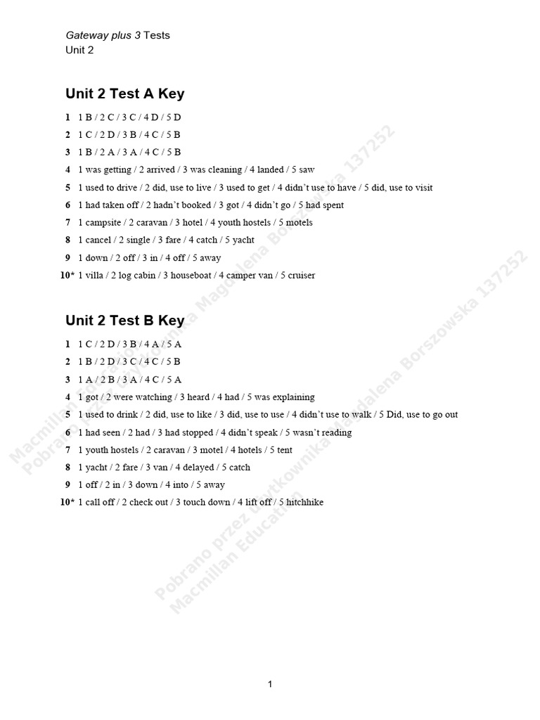 Gateway Plus 2 Unit 2 Test Keys | PDF | Buildings And Structures ...