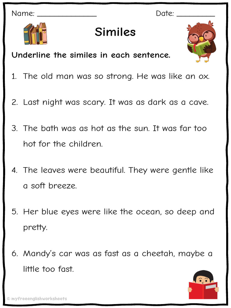 Simile Worksheet 1 Underline The Simile | PDF