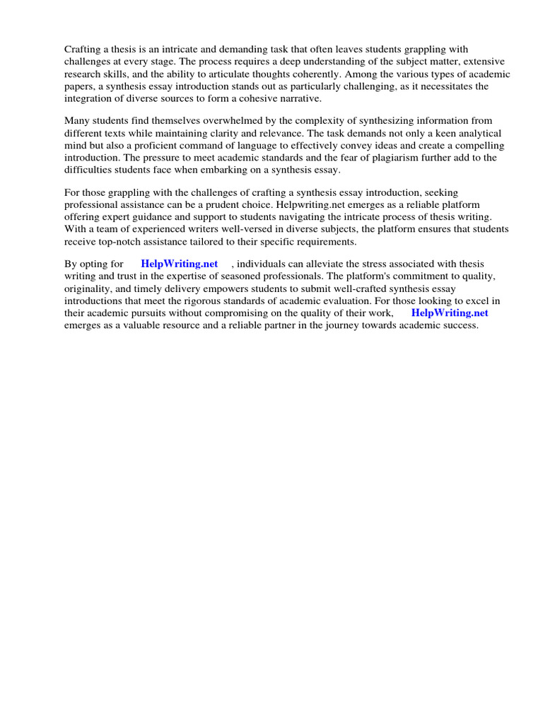 Synthesis Essay Example Introduction | PDF | Essays | Thesis