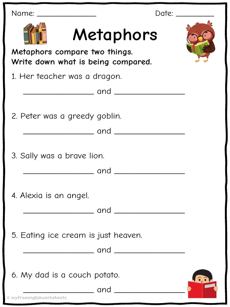 Metaphor Worksheet 1 Comparing | PDF