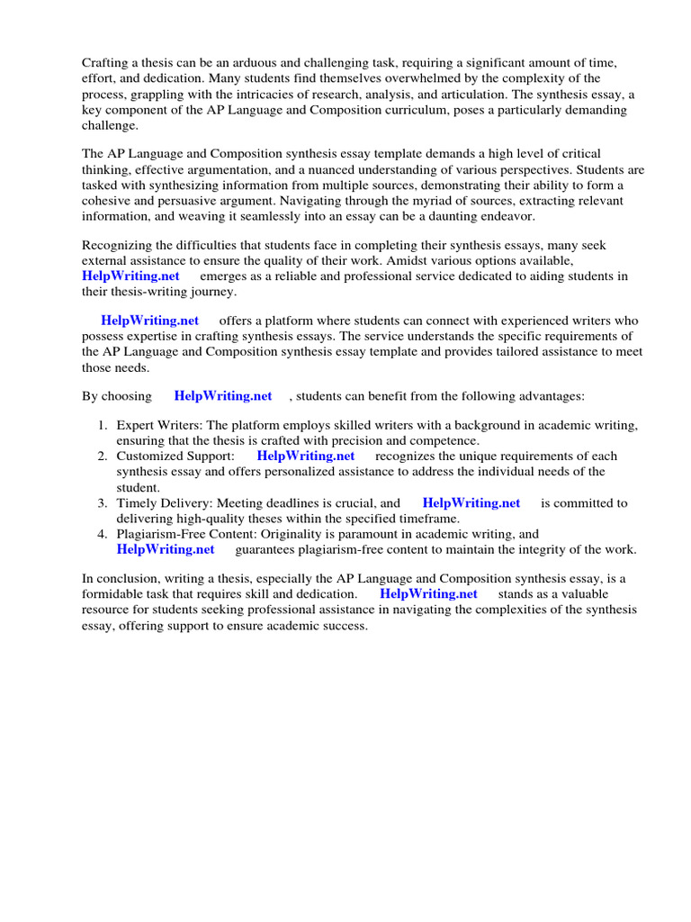AP Language and Composition Synthesis Essay Template | PDF | Essays ...