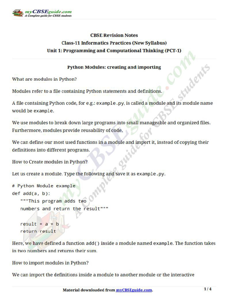 11 Ip Notes Python Module Creating Importing | PDF 11 Ip Notes Python Module Creating Importing | PDF