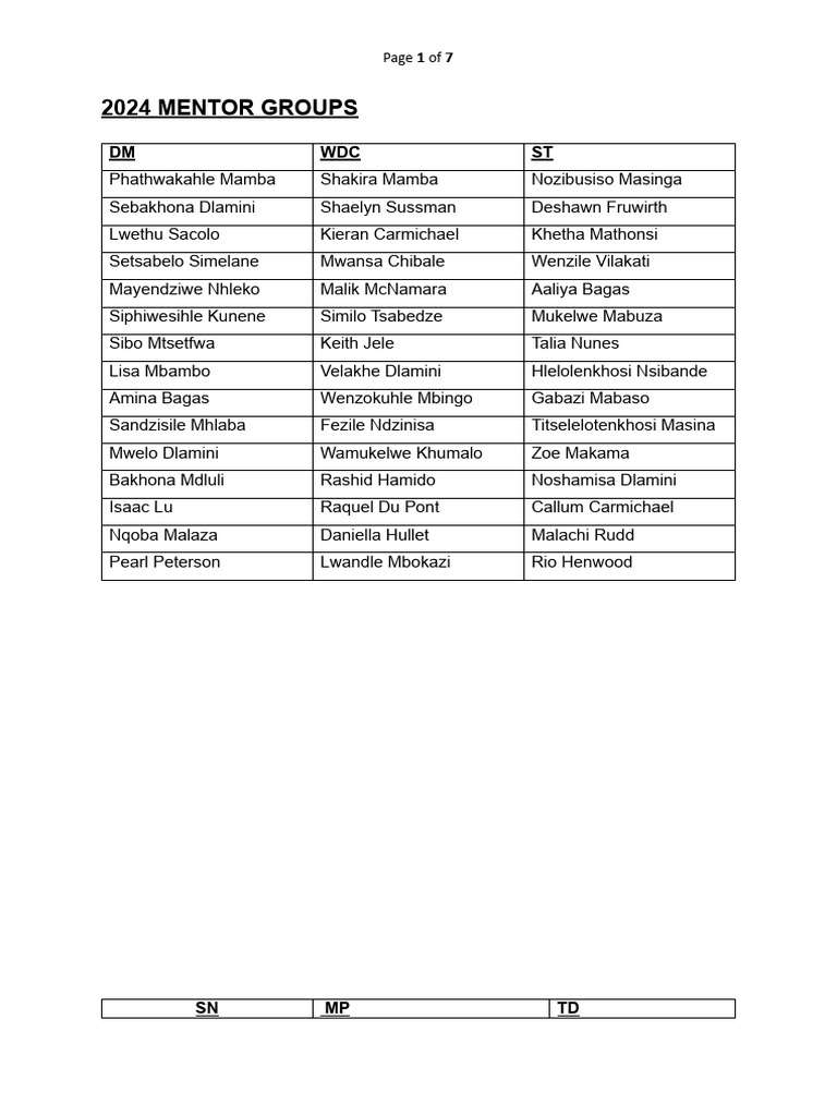 High School Mentor Groups 2024 | PDF