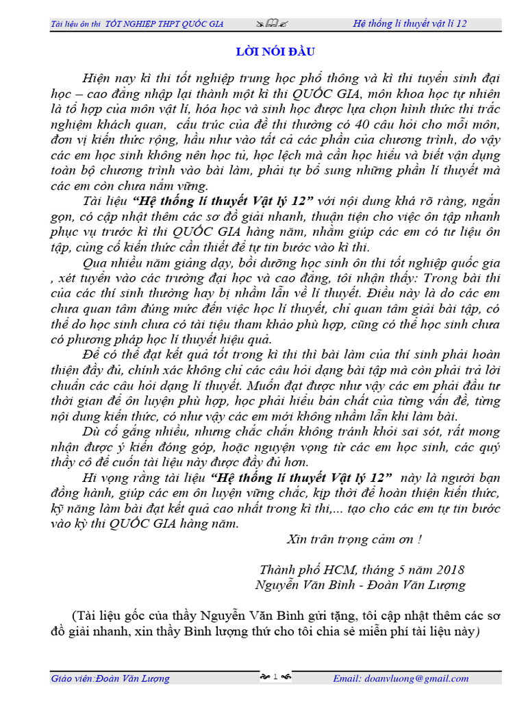 Ly Thuyet Vat Ly 12-2018-Doan Van Luong | PDF