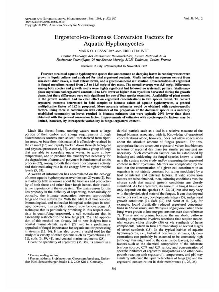 Gessner - 1993 - Ergosterol-to-Biomass Conversion Factors For Aquatic ...