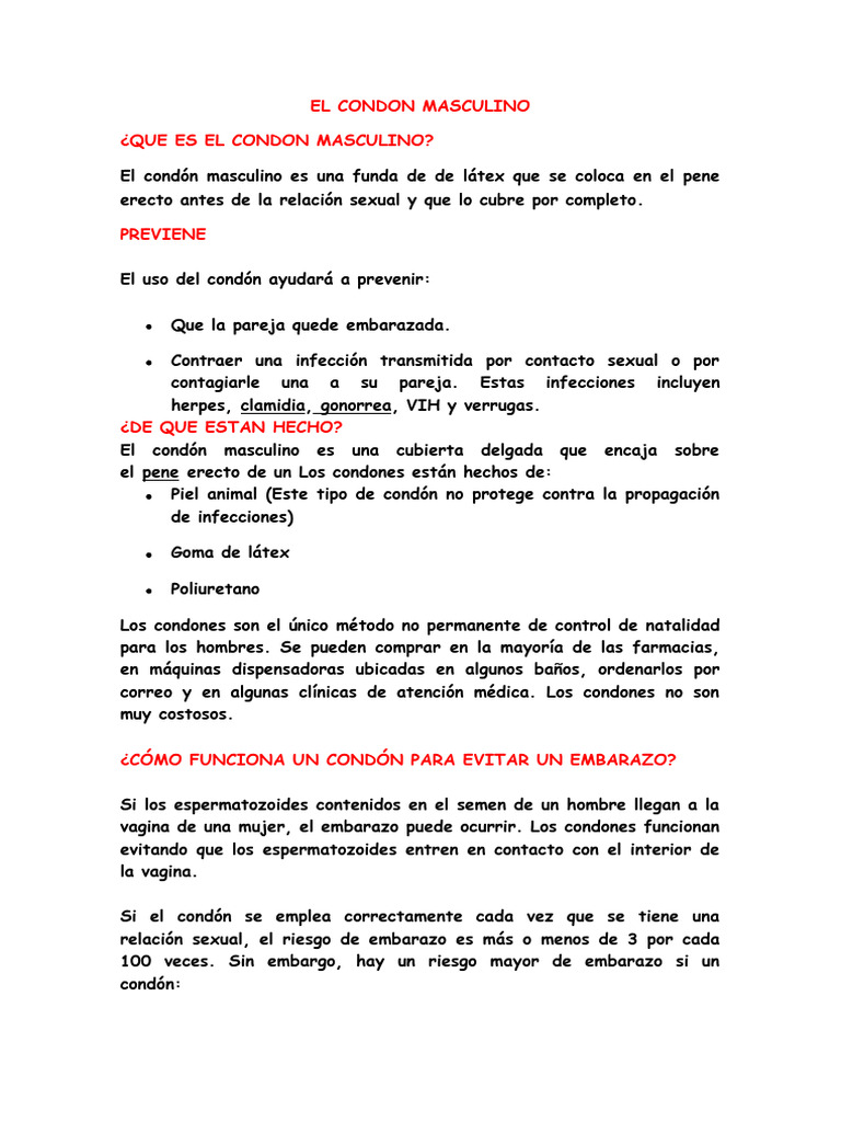 Uso y Beneficios del Condón Masculino | PDF | Condón | Control de la ...