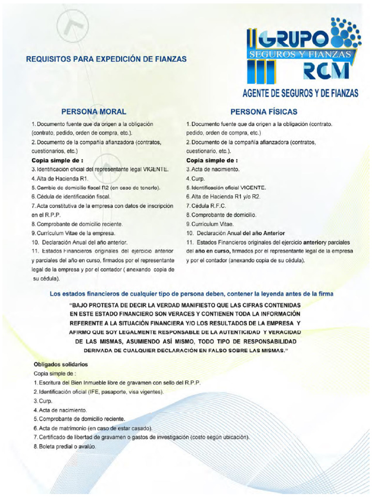Requisitos para Expedición de Fianzas | PDF