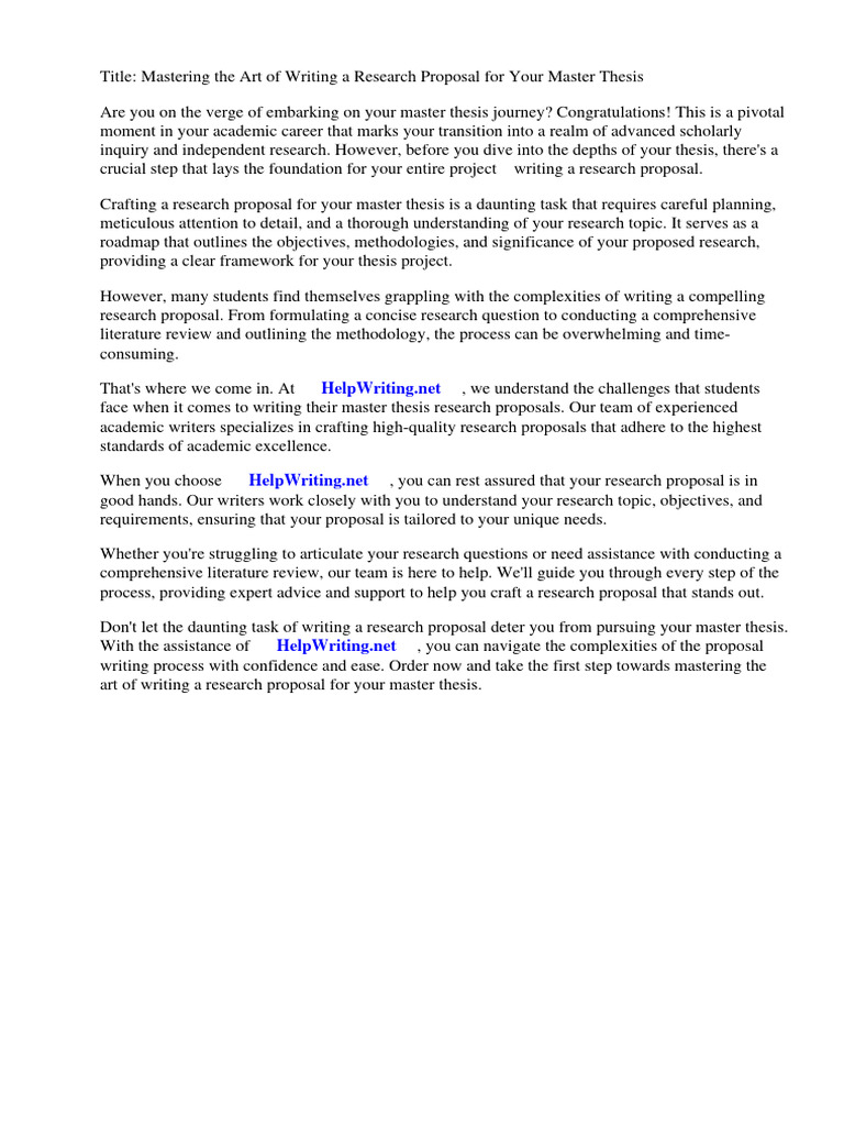 Master Thesis Proposal Writing Guide | PDF | Thesis | Methodology