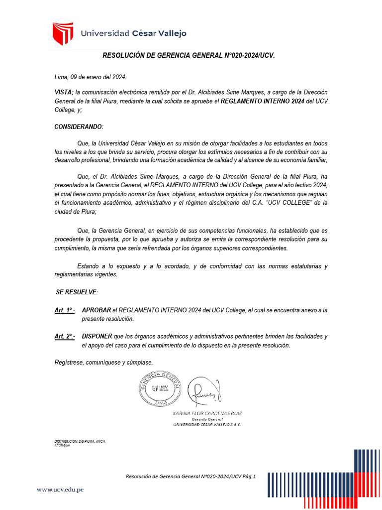 Reglamento Interno 2024 UCV College | PDF | Plan de estudios ...