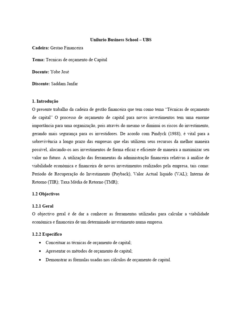 Tecnicas de Orcamento de Capital | PDF | Valor Presente líquido ... Tecnicas de Orcamento de Capital | PDF | Valor Presente líquido ...
