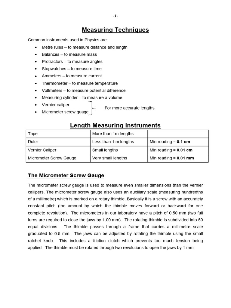 Micrometer Screw Gauge and Stopwatch | PDF | Metrology | Measuring ...