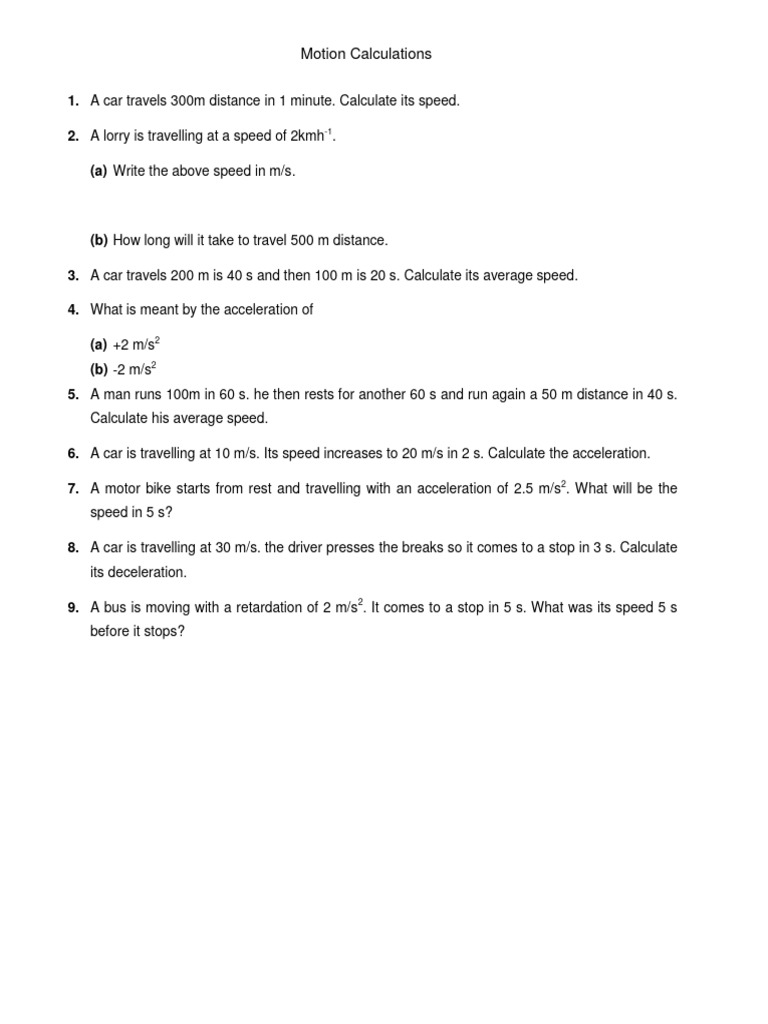 Motion Calculations | PDF