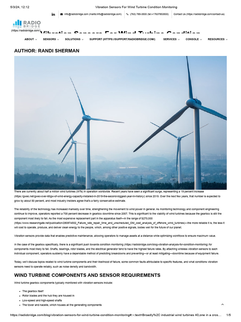 Vibration Sensors For Wind Turbine Condition Monitoring | PDF | Wind ...