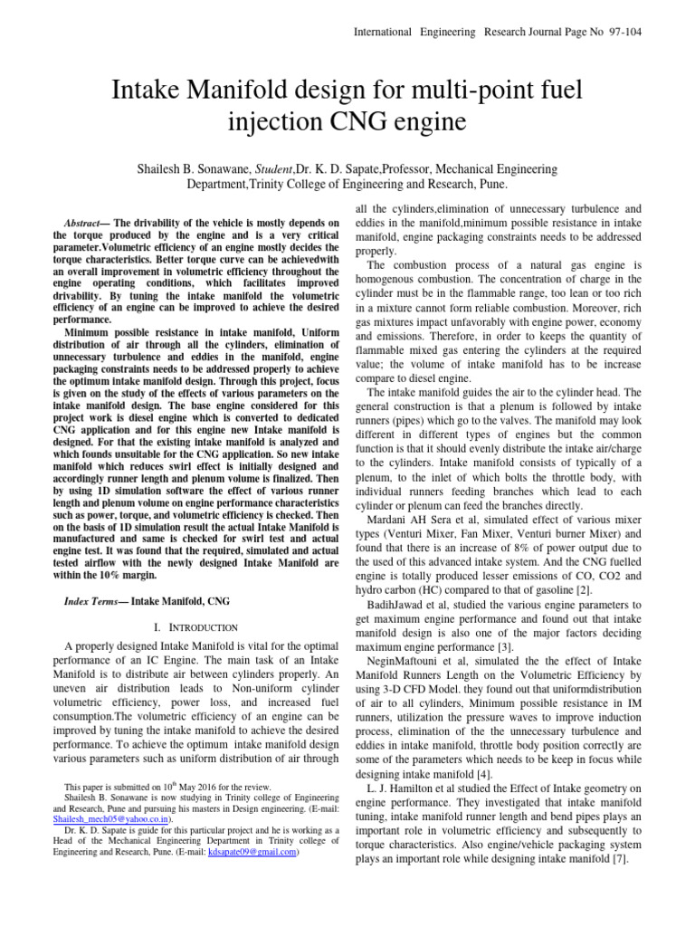 Optimizing CNG Engine Intake Manifold | PDF | Throttle | Diesel Engine