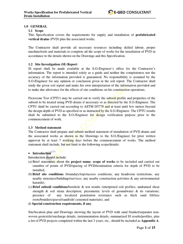 PVD Installation Works Specification | PDF | Drainage | Specification ...