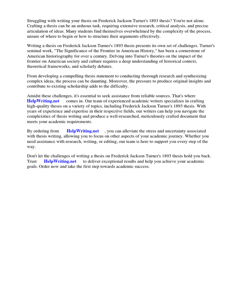 Frederick Jackson Turner Thesis 1893 | PDF | Frontier | The United States